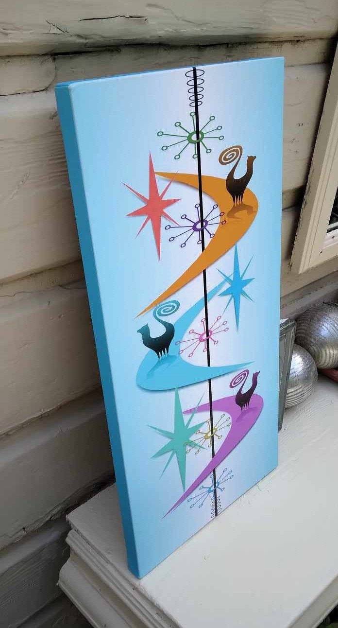 Retro MCM Style snooty Cats on Boomerangs Giclee Print on Canvas ...