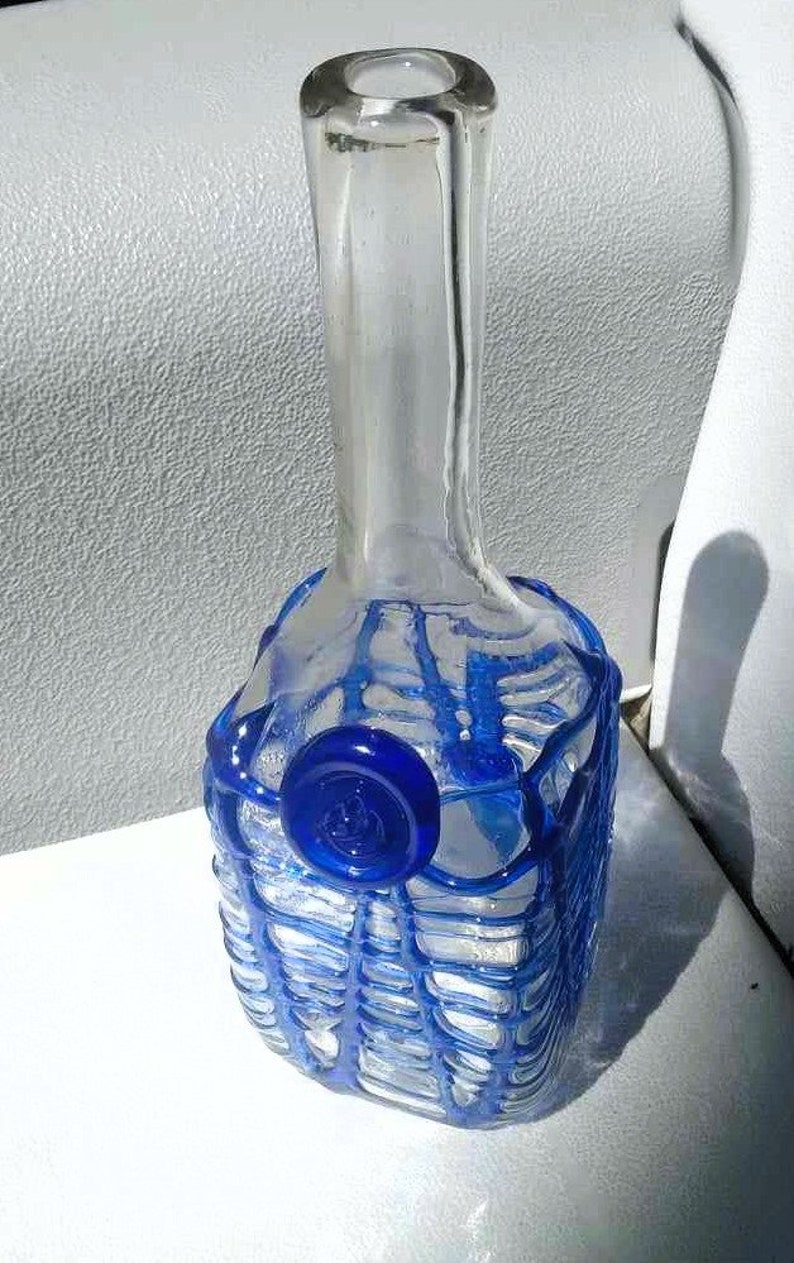 Vintage La Fiore Bottle Mare Blown Glass Cobalt Blue Wrapped Clear ...