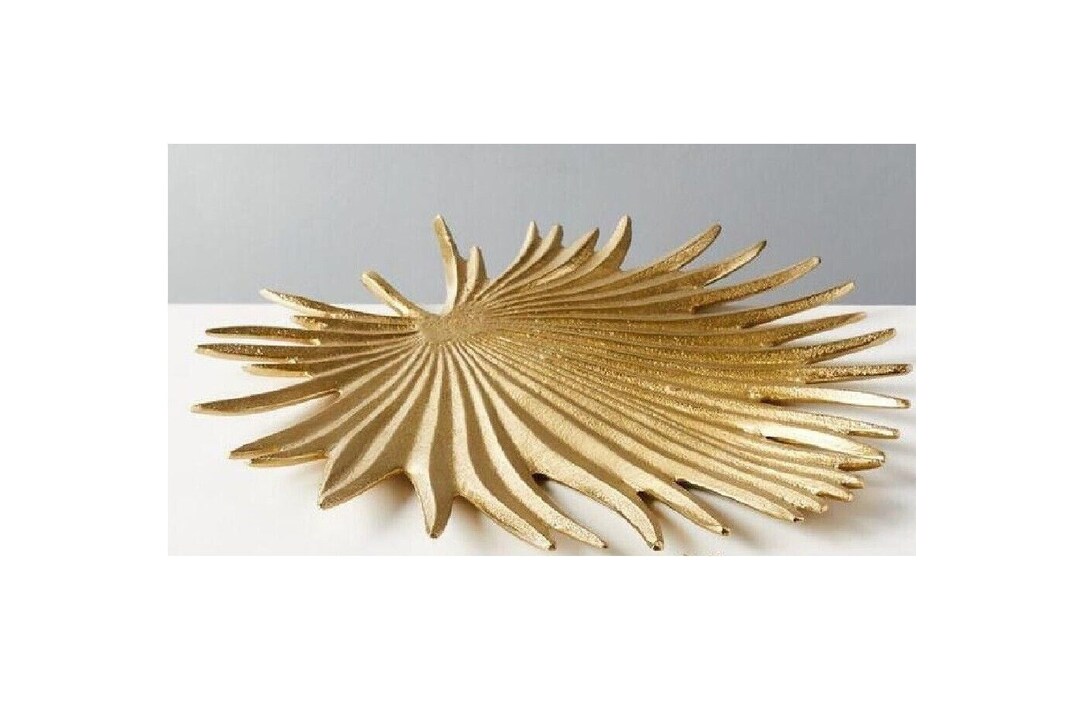Dypsis Electroplated Gold Palm Frond Shaped Cast Aluminum Serving Dish ...