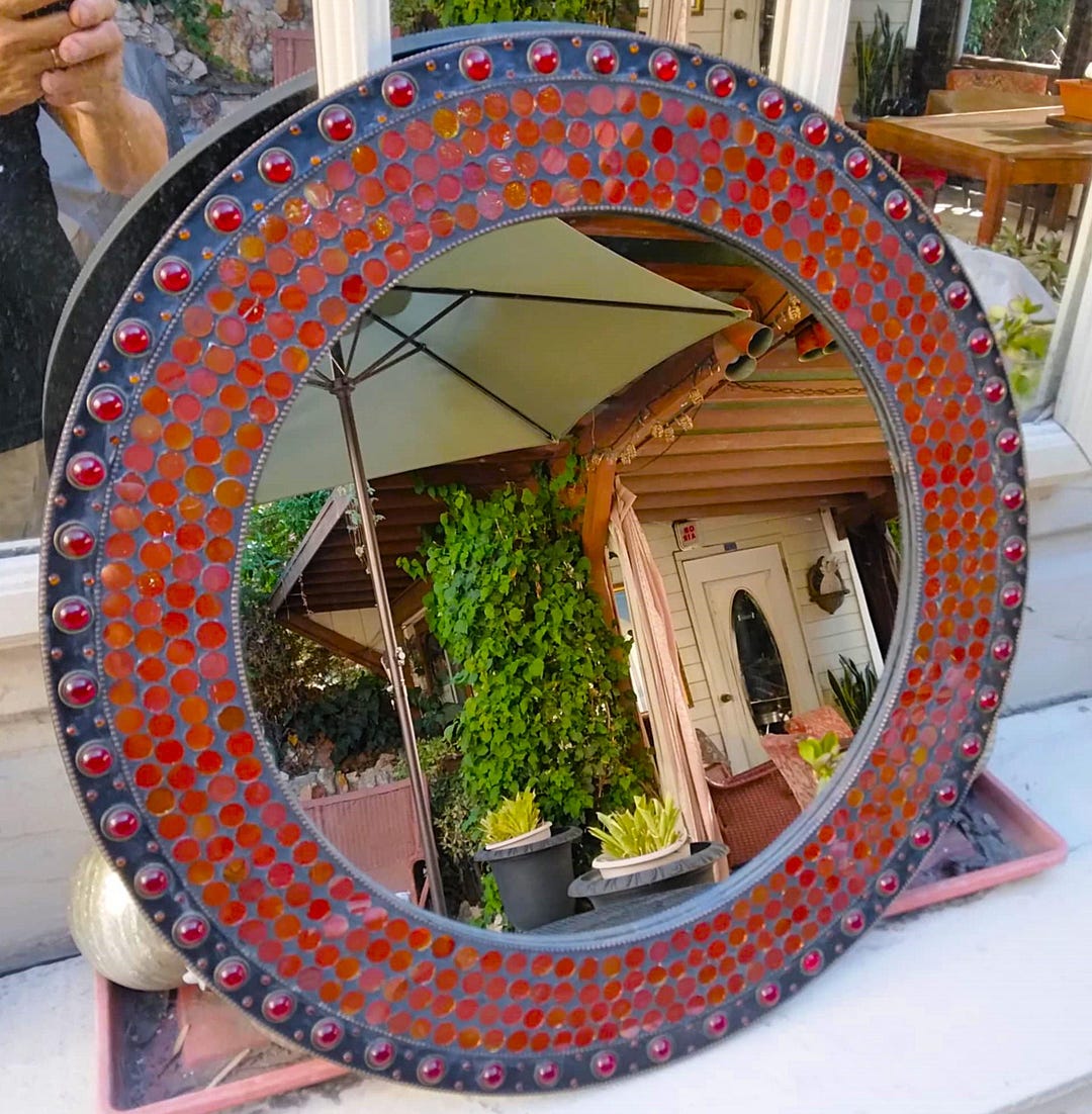 Stunning Round Red/orange Glass Domes/dots Mosaic Inlay Handcrafted ...