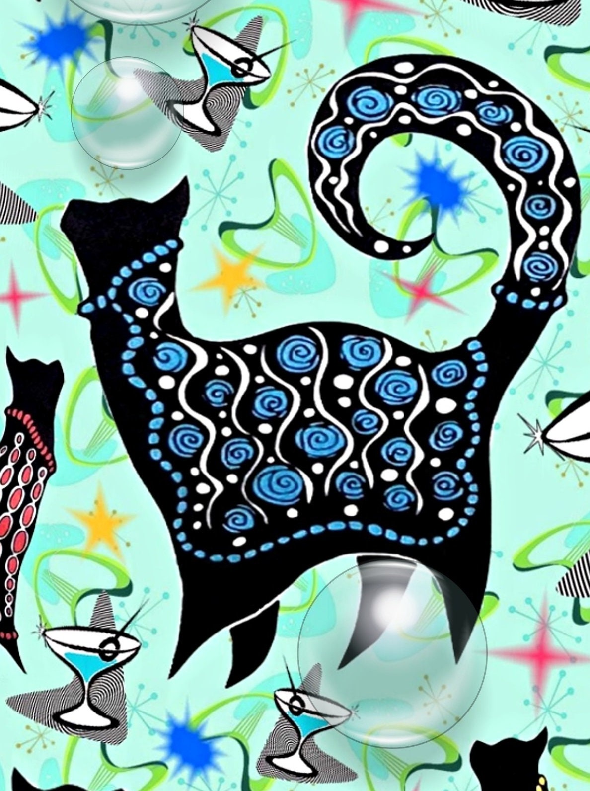 Retro Mid-century snobby Cocktails Original Art Cats Giclee Canvas Wall ...