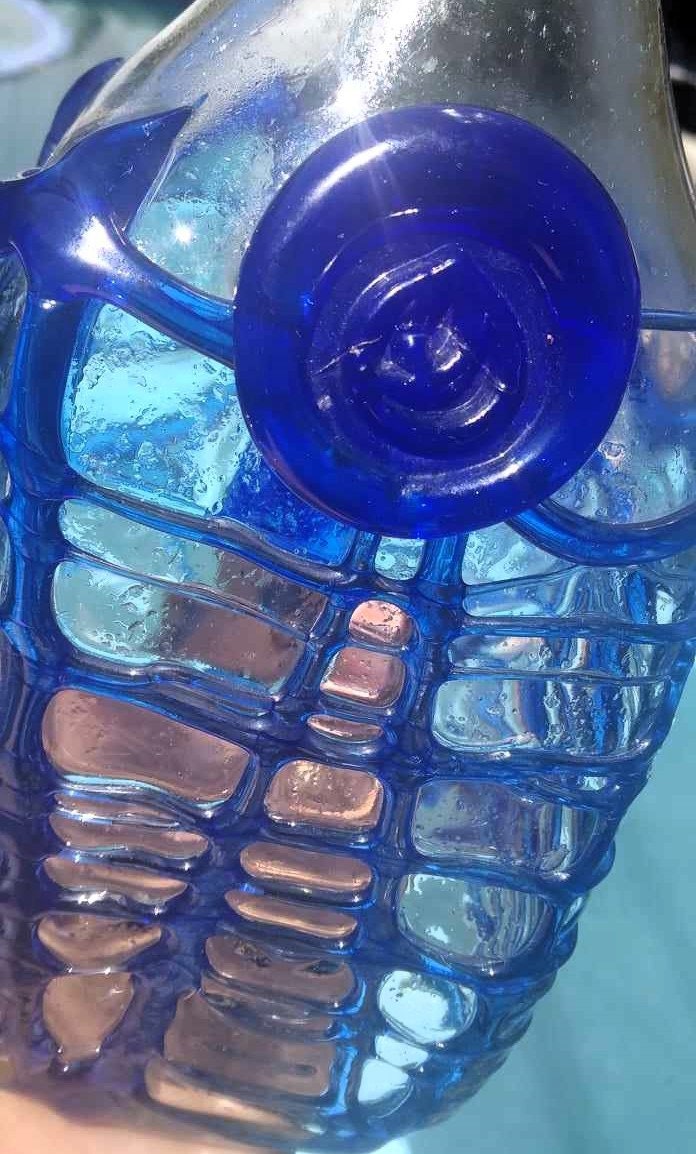 Vintage La Fiore Bottle Mare Blown Glass Cobalt Blue Wrapped Clear ...