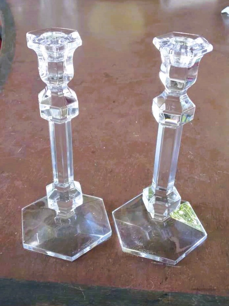 2 Gorgeous gardenia Galatee Lead Crystal Candlesticks by val St Lambert ...