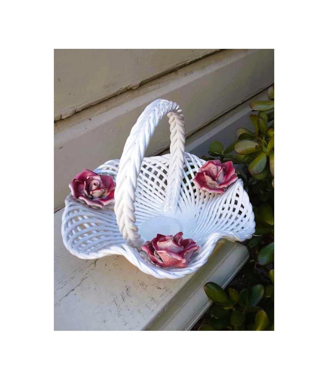 Porcelain Capodimonte Italian Weave Basket With Separately Attached ...