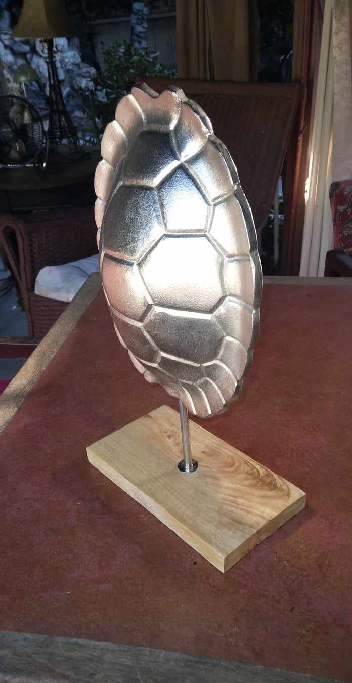 Fun Contemporary Cast Aluminum Turtle Shell on Wood Stand - Etsy