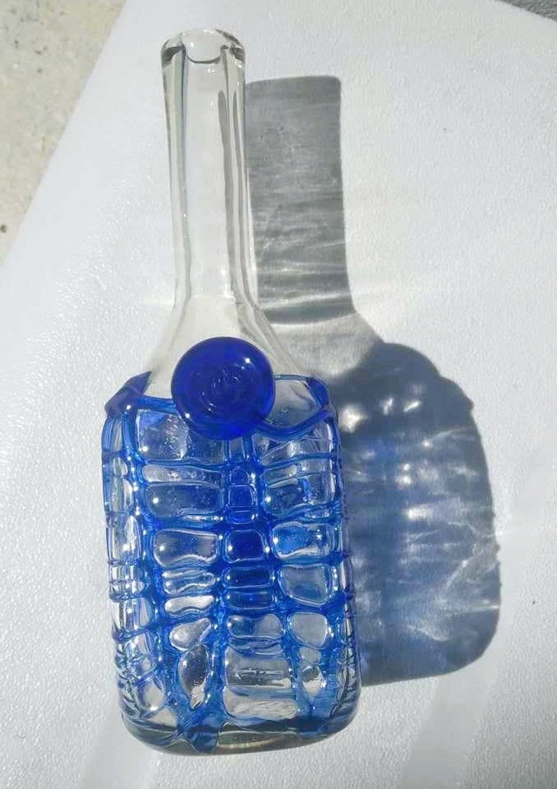 Vintage La Fiore Bottle Mare Blown Glass Cobalt Blue Wrapped Clear ...