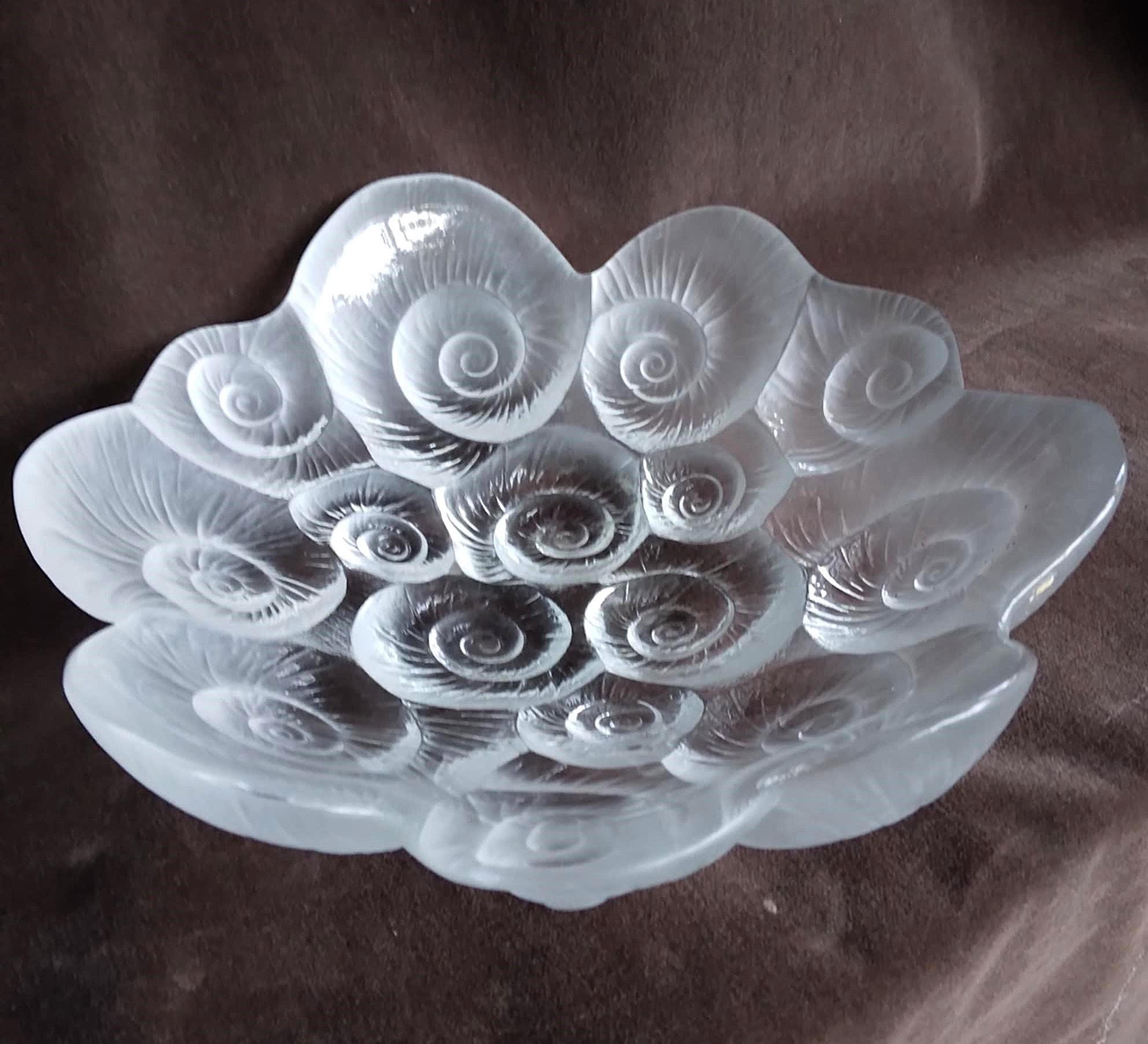 VTG Sculpted Nautilus Crystal Frosted Bowl by per Lütken for Royal ...