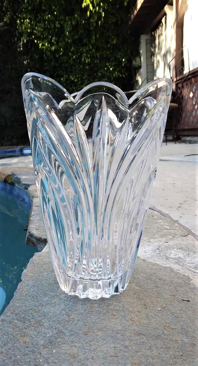 ART DECO Style Poland 24% Lead Crystal Cut Glass Large 9 Scalloped Edge ...