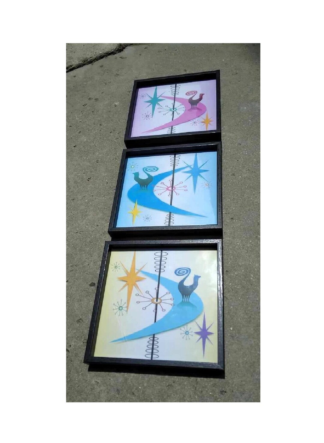 Retro Snooty Cats Triptych (3 Framed Panels) Original Art Prints Under ...