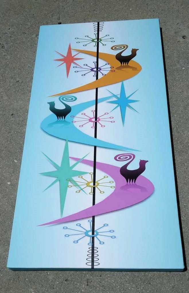 Retro MCM Style "snooty" Cats on Boomerangs Giclee Print on Canvas ...
