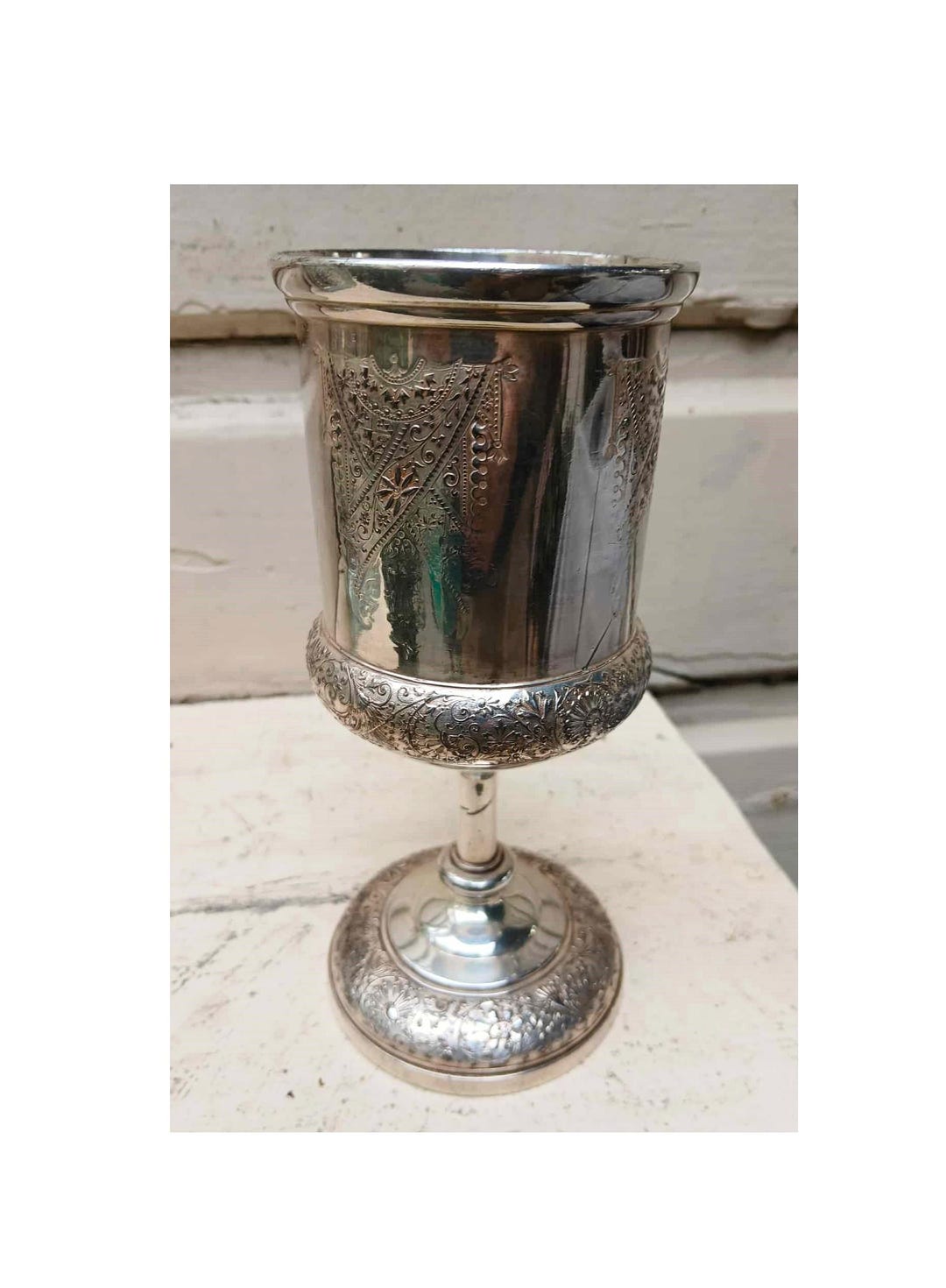 Antique Middleton Plate Co. Victorian Intricately Etched Pewter Chalice ...