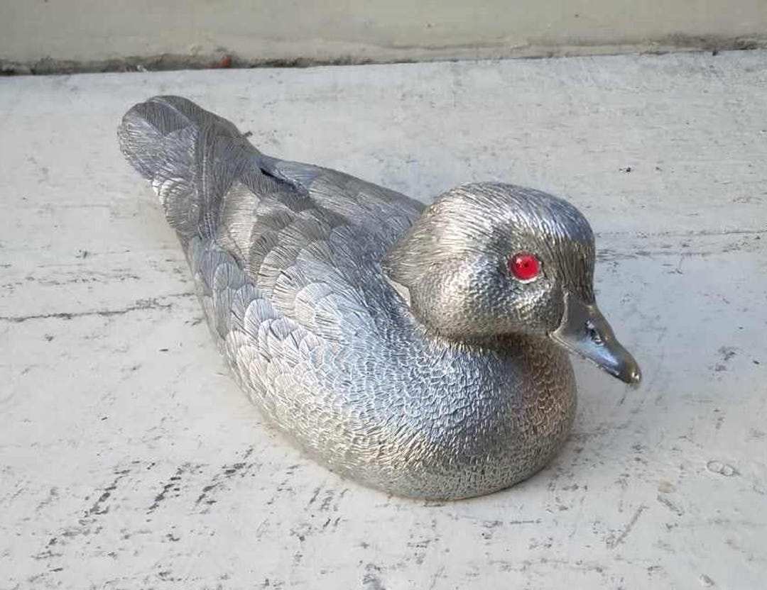 Vintage Cast Pewter Glass Eyed Duck Signed by Louisiana Sculptor Ivan ...