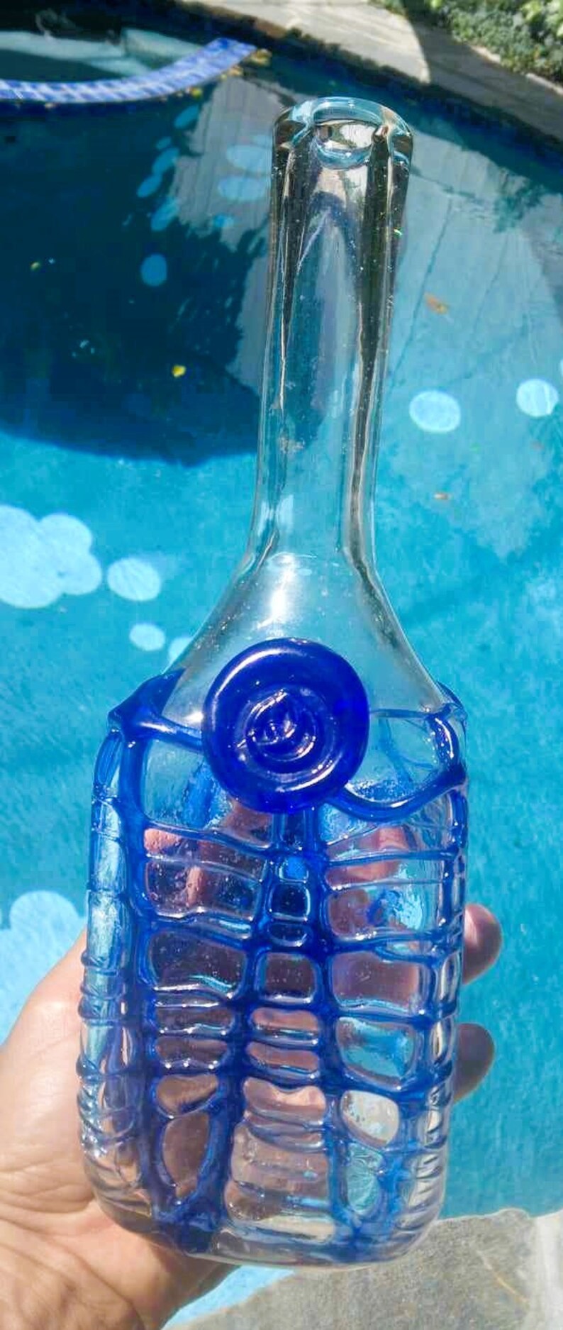 Vintage La Fiore Bottle Mare Blown Glass Cobalt Blue Wrapped Clear ...