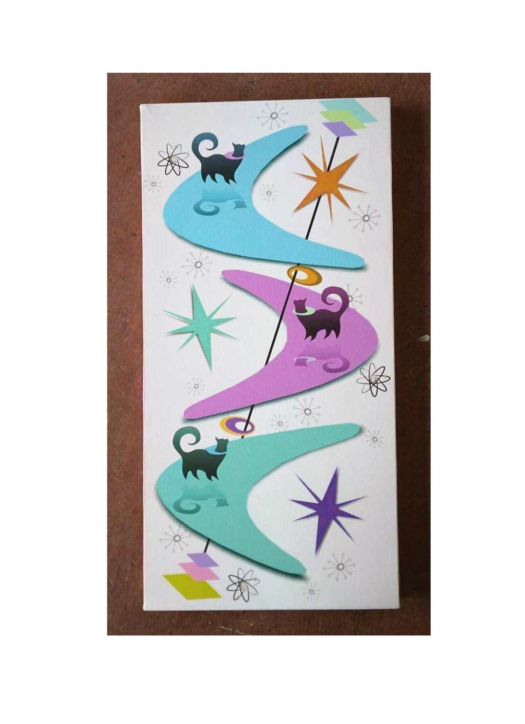 Retro MCM Style "snobby" Cats on Boomerangs Giclee Print on Canvas ...