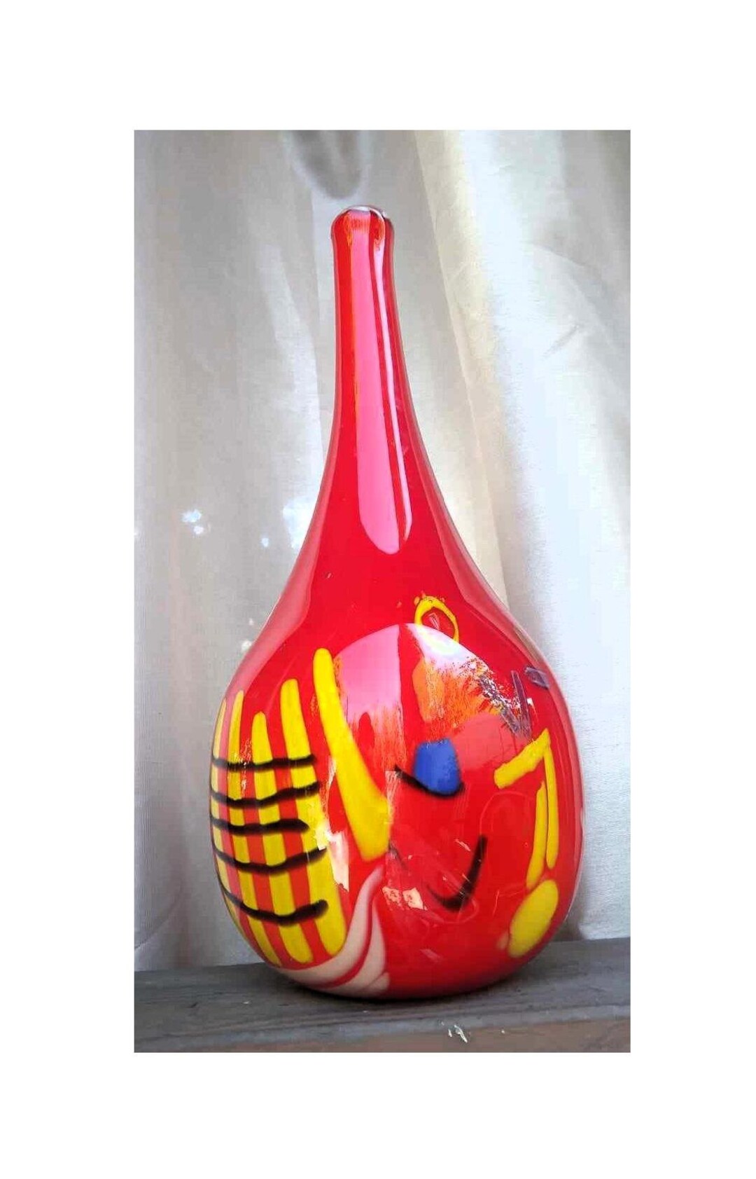 Stunning Blood Red Cased Hand Blown Teardrop Art Glass Vase MCM Design ...