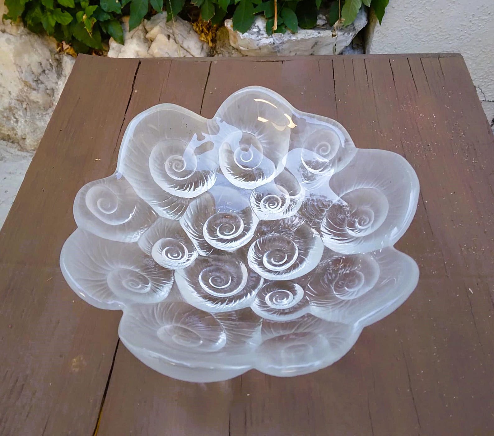 VTG Sculpted Nautilus Crystal Frosted Bowl by per Lütken for Royal ...
