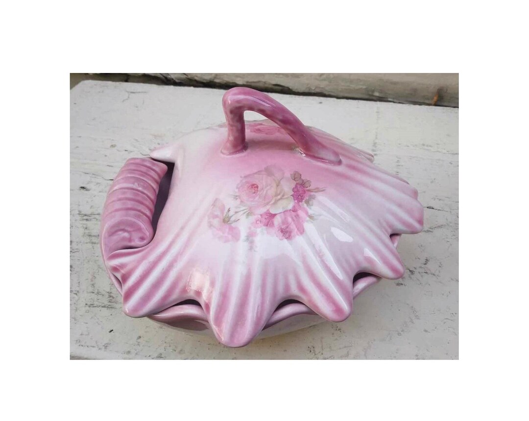 Vintage Blakeney Pink Floral Lidded Porcelain Clam Shaped Trinket Dish ...