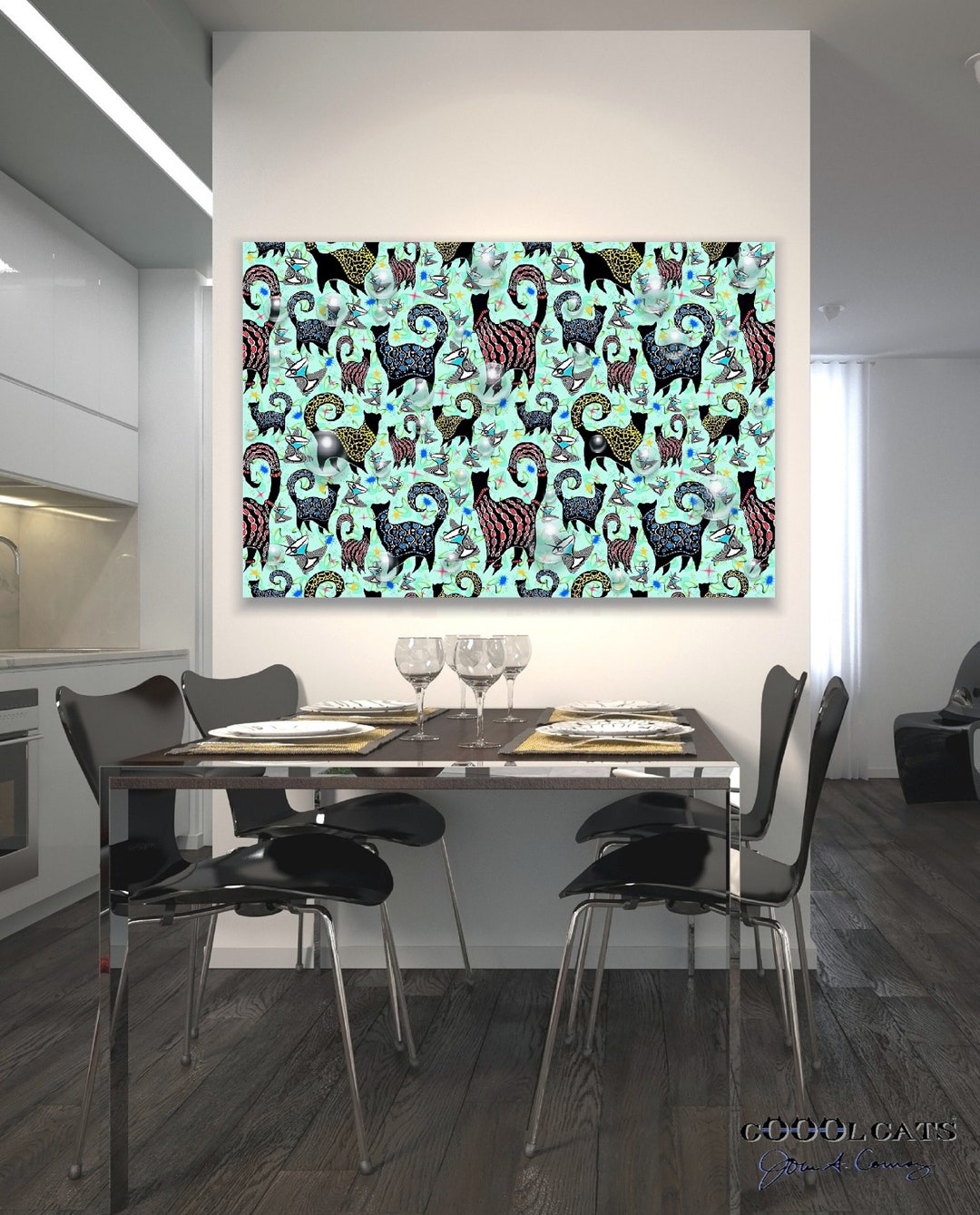 Retro Mid-century "snobby Cocktails" Original Art Cats Giclee Canvas ...