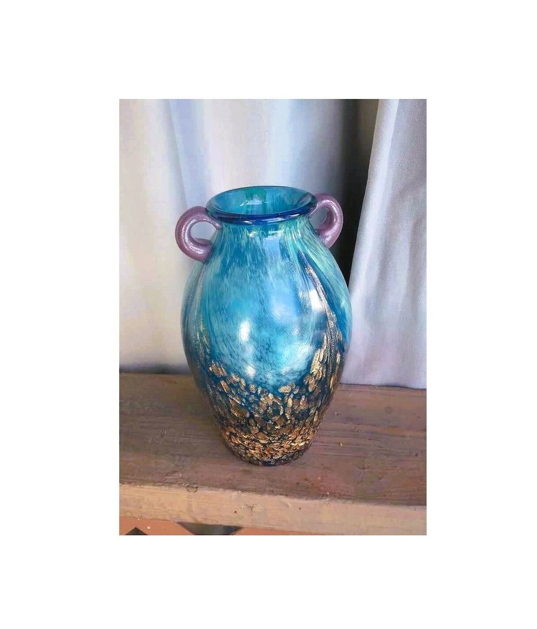 Dale Tiffany Favrile Art Glass Double Handled Vase With Copper ...