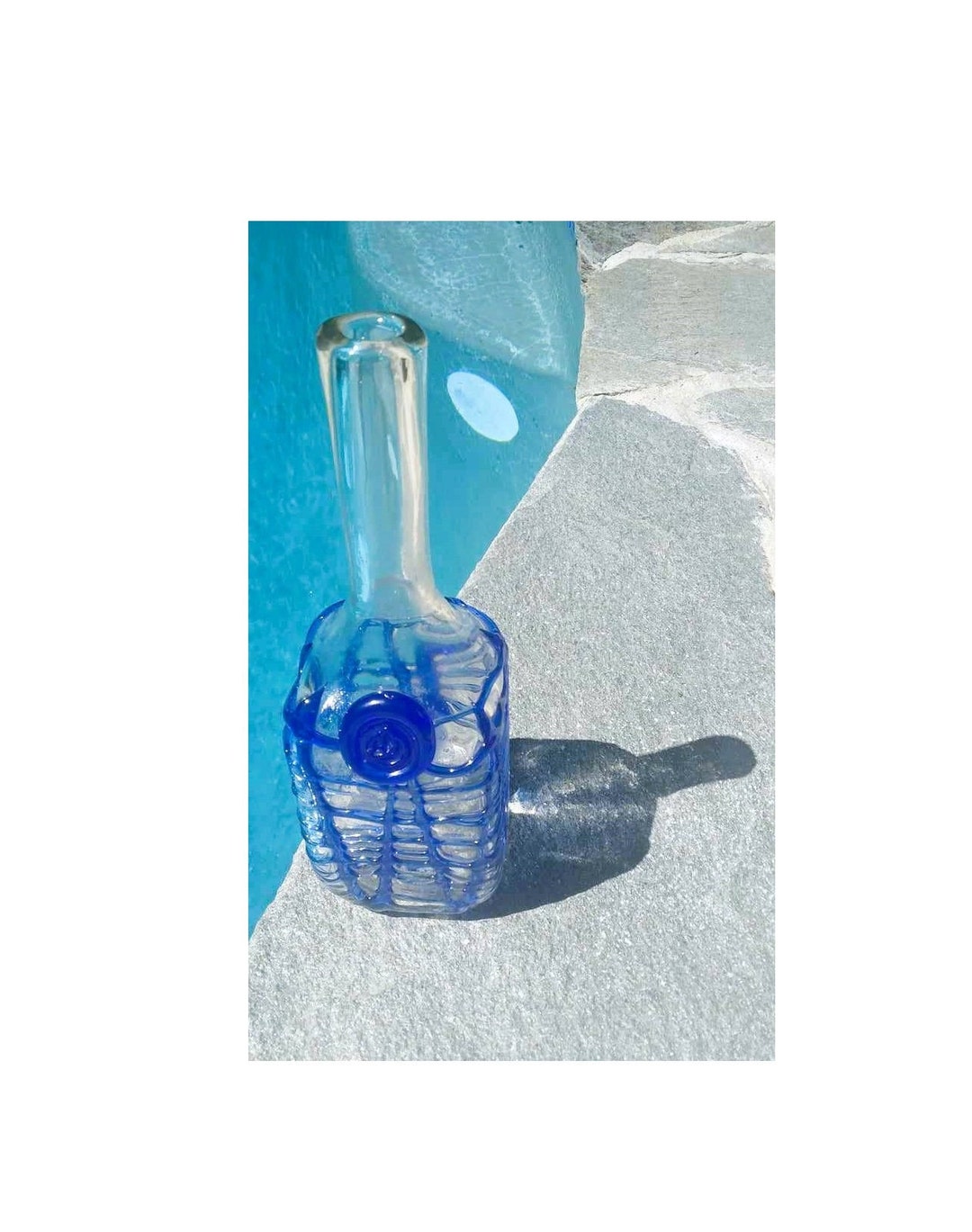 Vintage La Fiore Bottle Mare Blown Glass Cobalt Blue Wrapped Clear ...