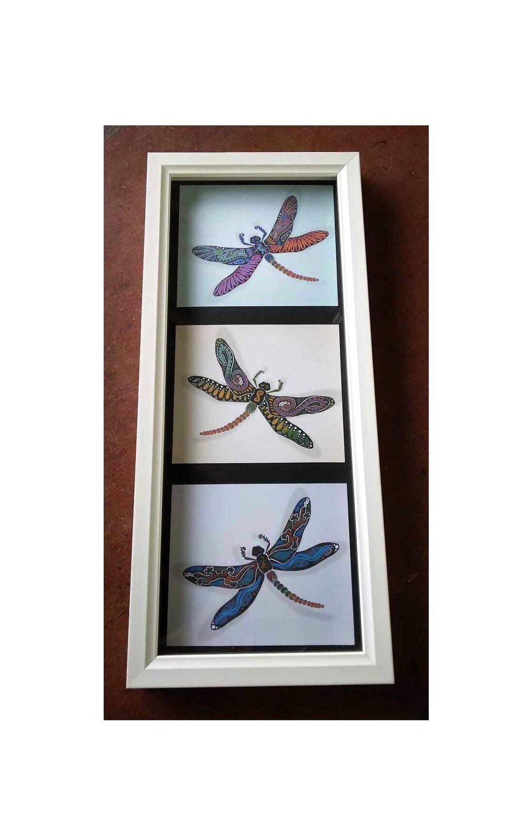 Three Dragonflies Art Prints With Subliminal Wing Designs Framed in a ...