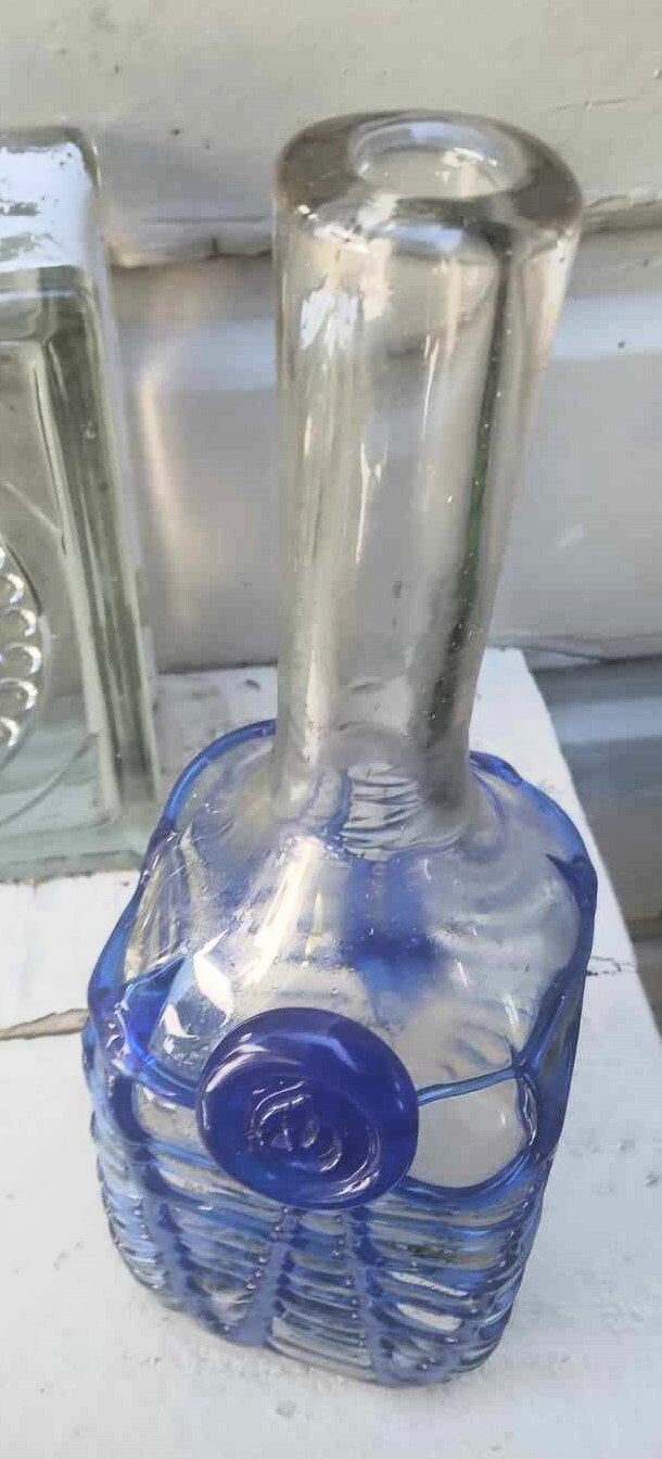 Vintage La Fiore Bottle Mare Blown Glass Cobalt Blue Wrapped Clear ...