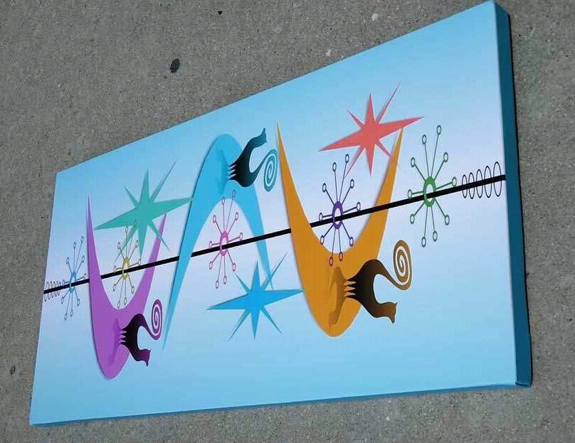 Retro MCM Style snooty Cats on Boomerangs Giclee Print on Canvas ...