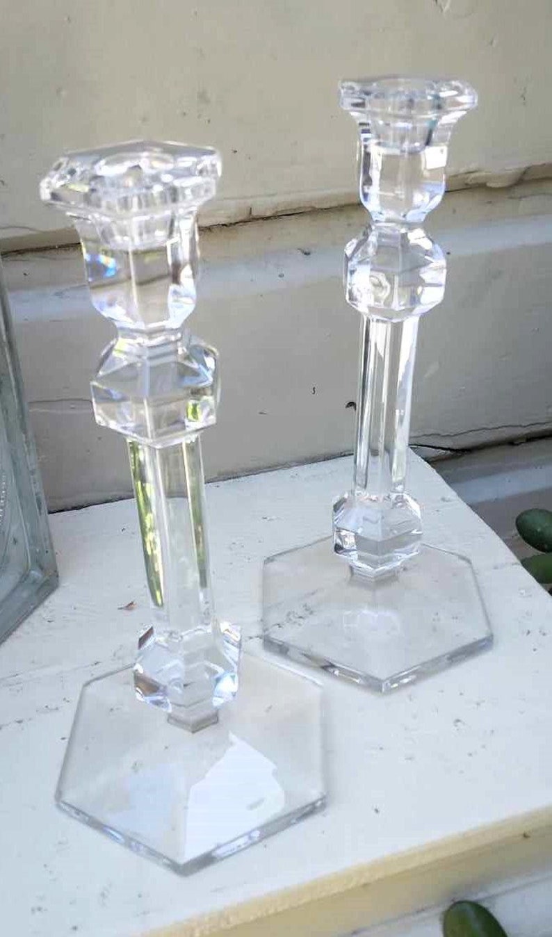 2 Gorgeous gardenia Galatee Lead Crystal Candlesticks by val St Lambert ...