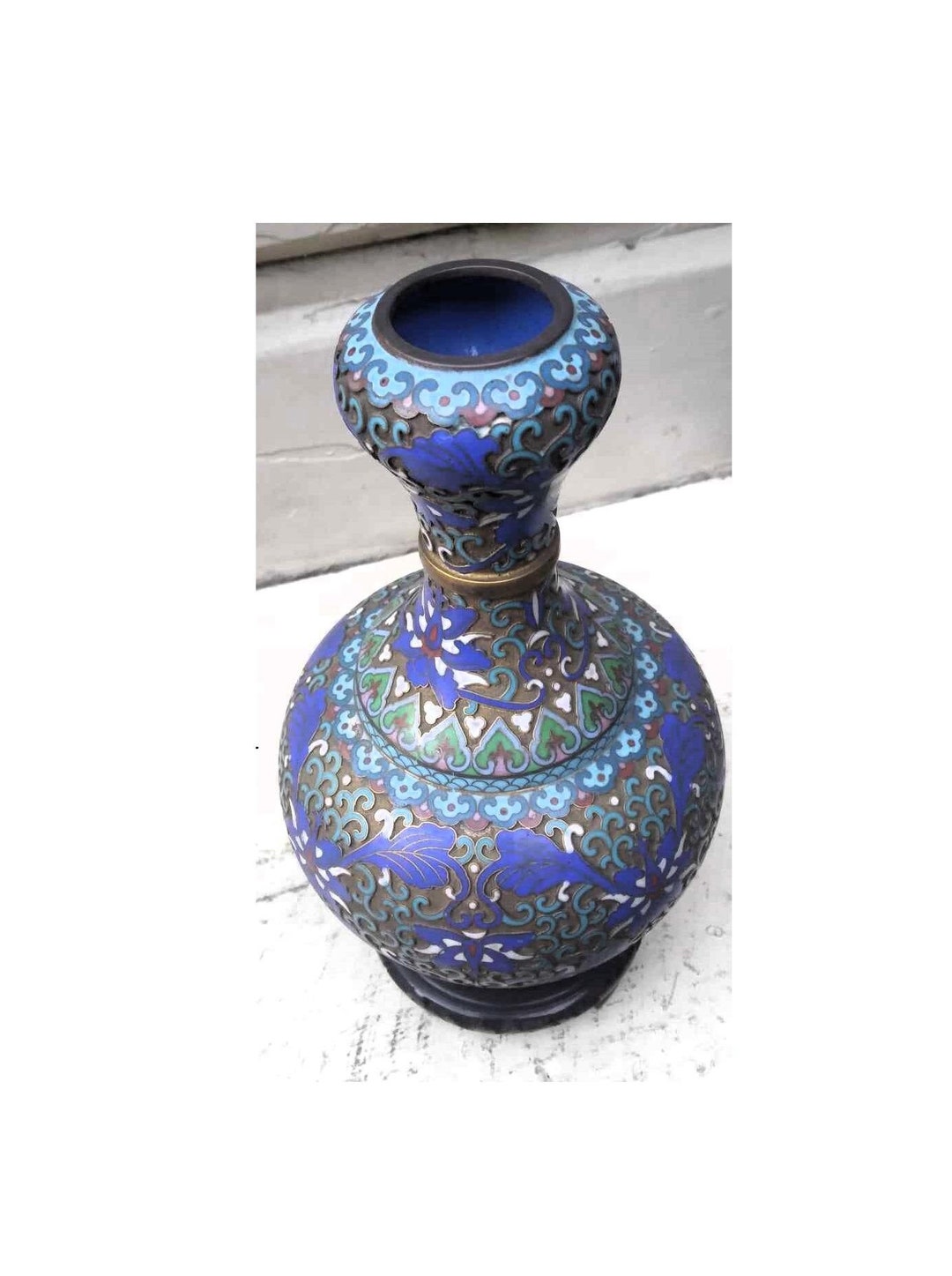 Jingfa Vintage Chinese Etched Cloisonne Enamel Brass Garlic Head Vase ...