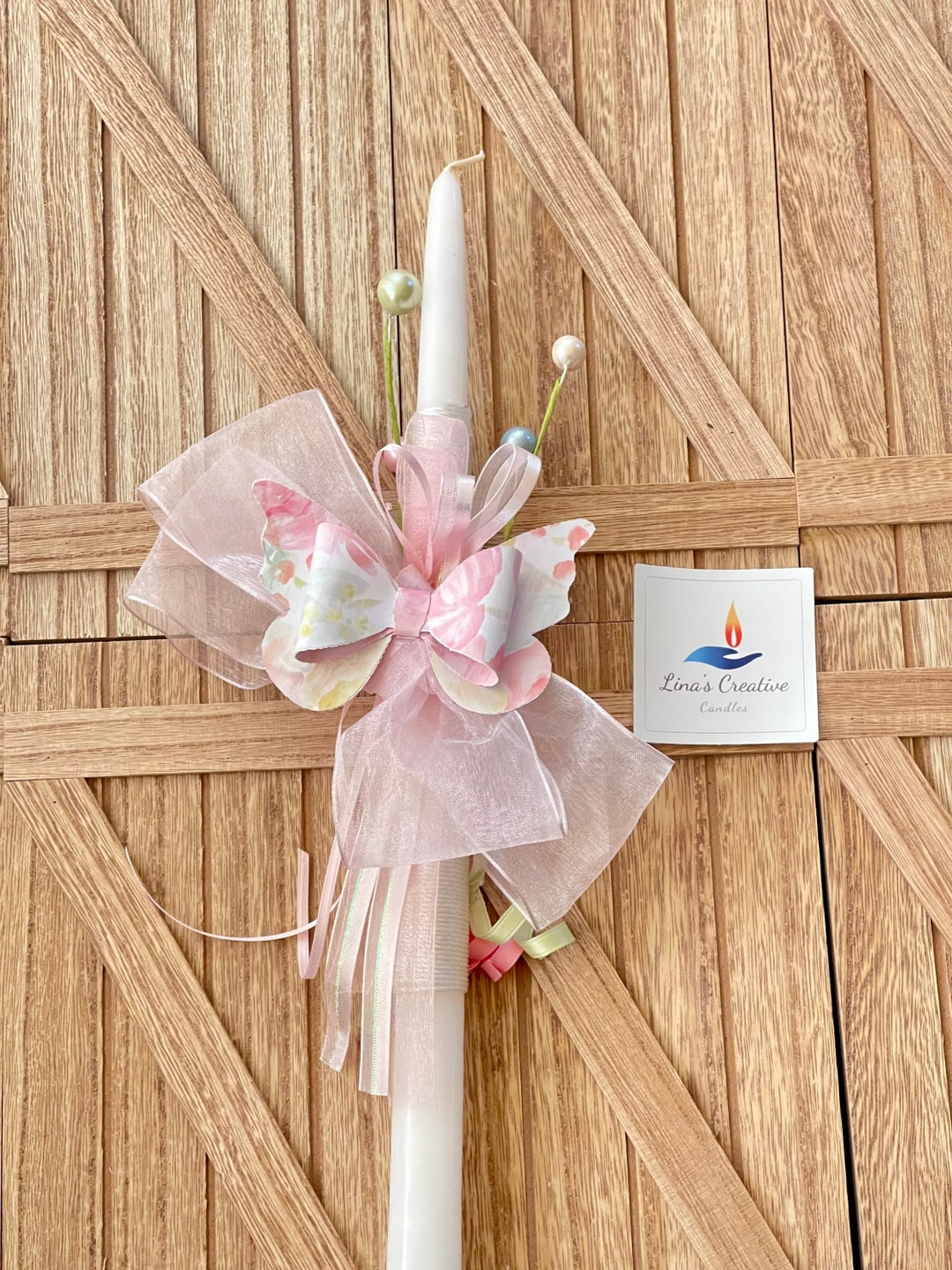 Decorated Easter Candle: Butterfly Lambatha, Palm Sunday Candle - Etsy