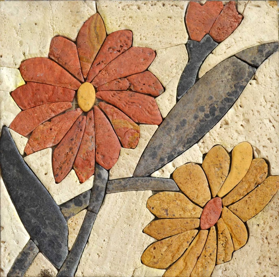 Floral Stone Tiles Mosaic - Etsy