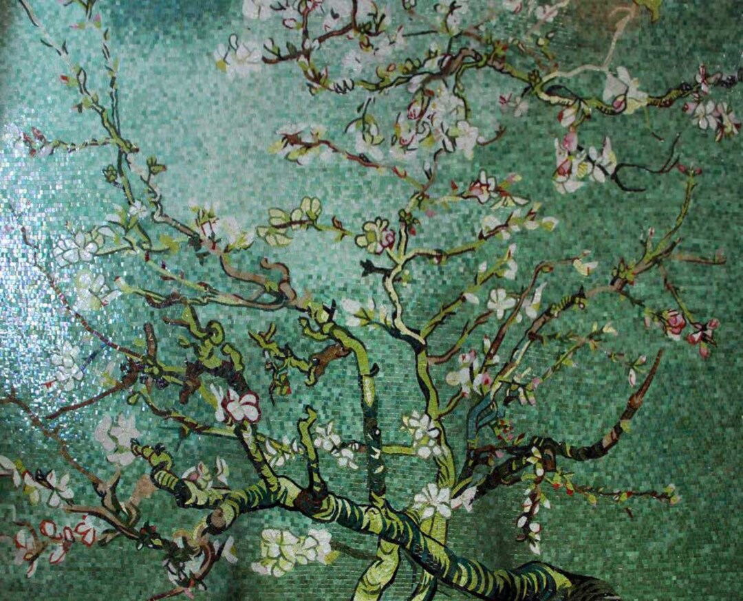 Green Flowering Tree Glass Mosaic Mural - Etsy