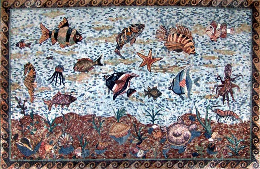 Ocean Life Mosaic- Nautical Marble Fish Mosaic - Etsy