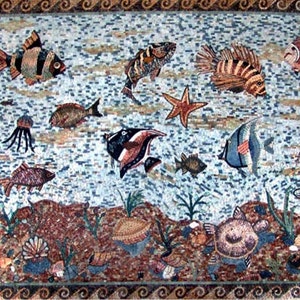 Ocean Life Mosaic- Nautical Marble Fish Mosaic - Etsy