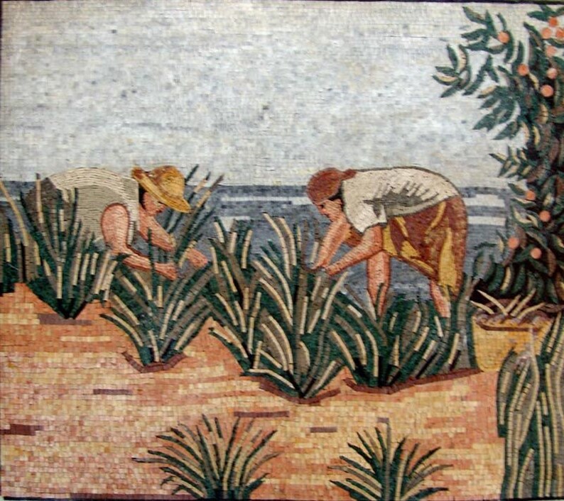 Land Workers Natural Scene Marble Mosaic - Etsy