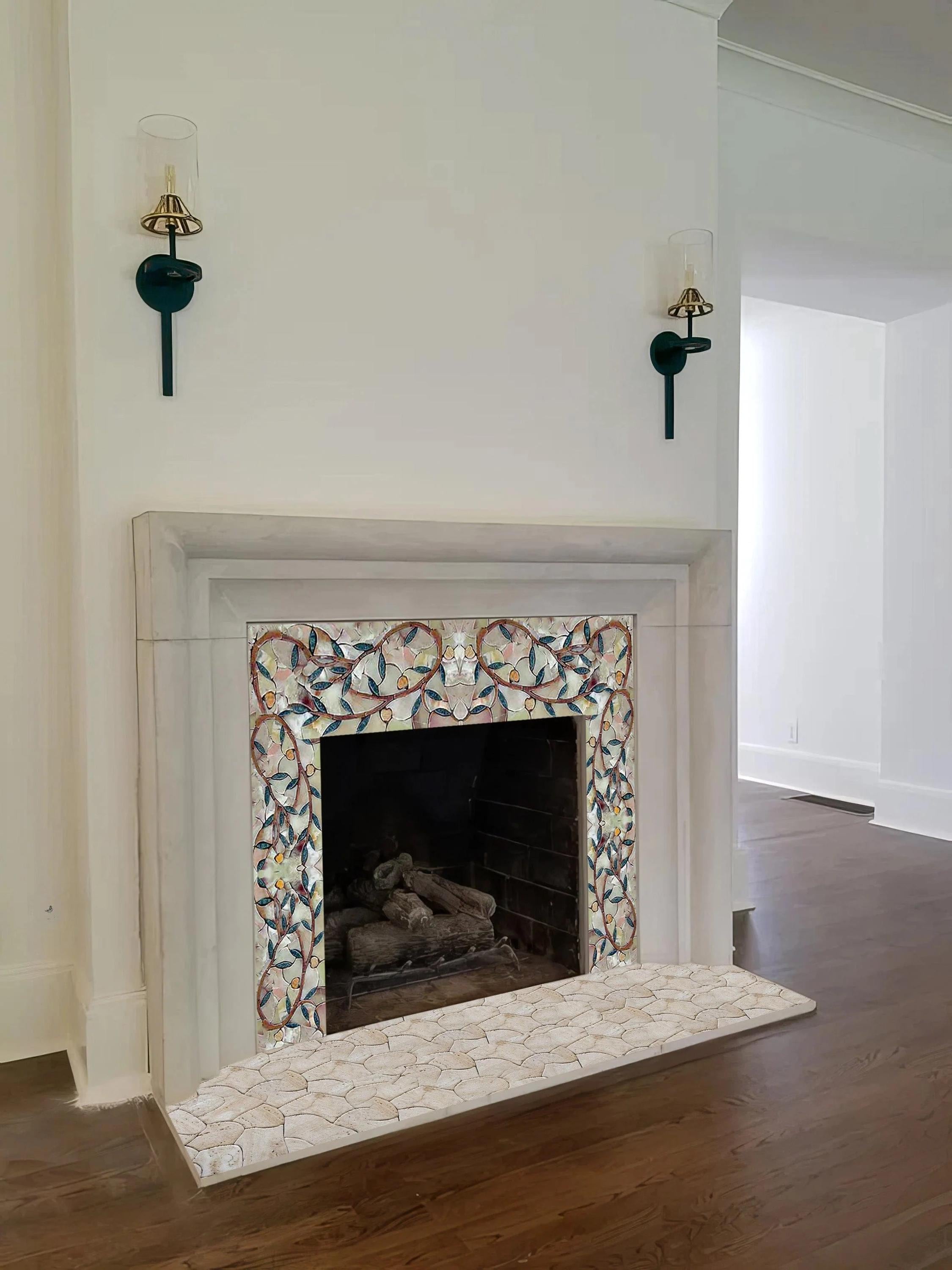 Handmade Floral Mosaic Fireplace Border: Marble Tile Art - Etsy UK