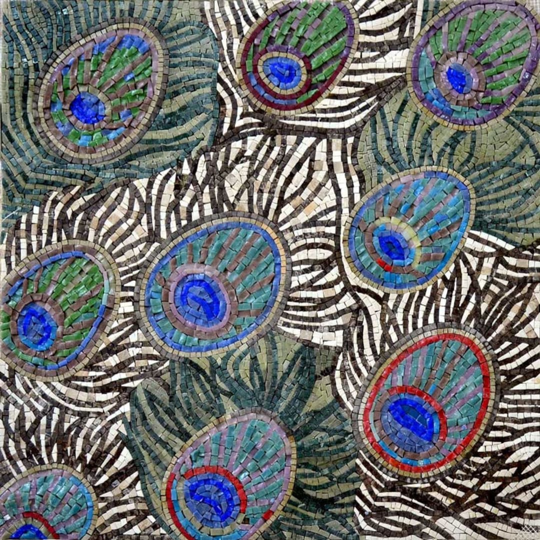 Peacock Feather Marble Mosaic: Colorful Wall Art - Etsy