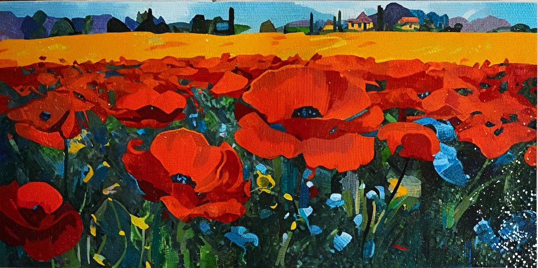 Poppy Field - Glass Mosaic Art - Etsy