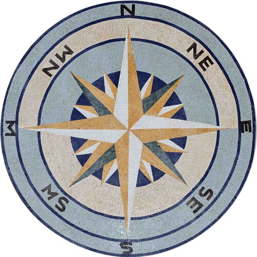 Compass Rose Mosaic Floor Tile Medallion Compass Star Design Etsy