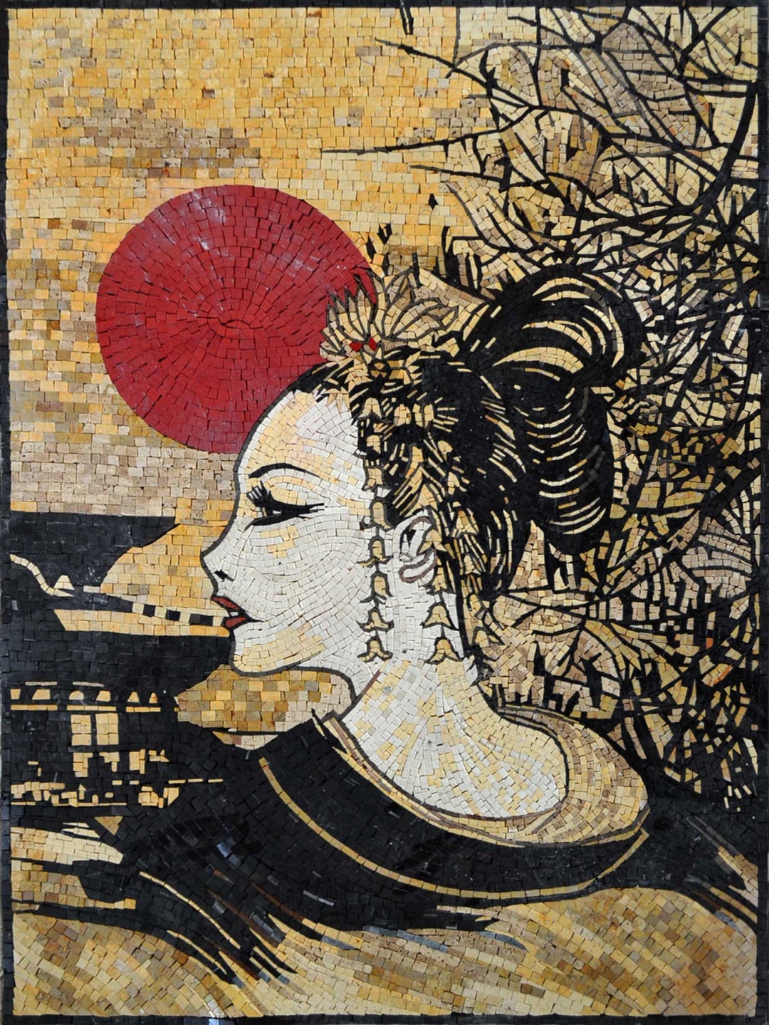 Japanese Geisha Marble Mosaic Mural - Etsy