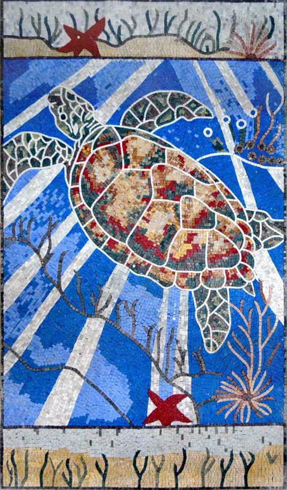 Marble Mosaic the Vibrant Sea Turtle Mosaic | Etsy