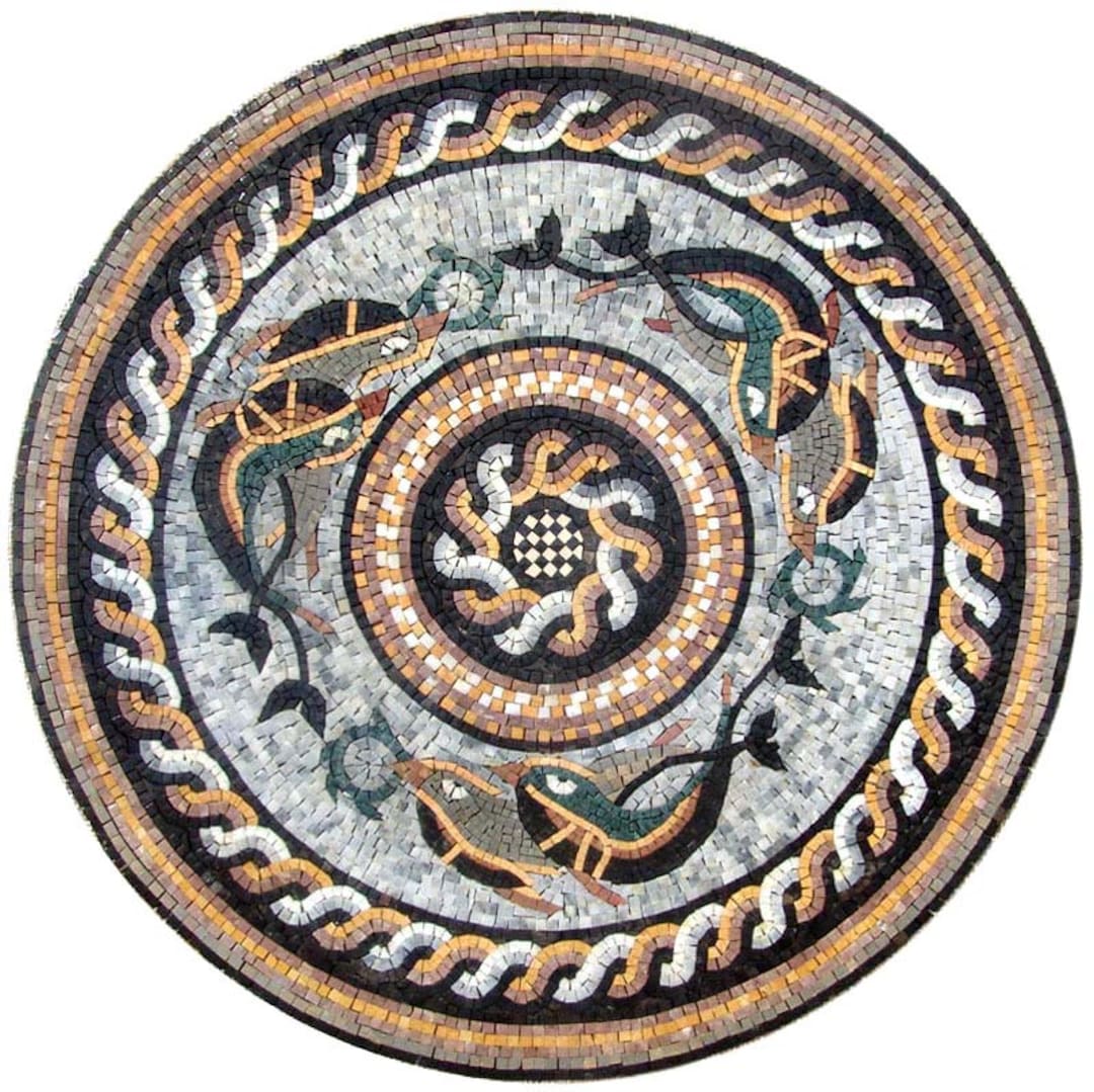 Nautical Fish Medallion Pool Floor Wall Mosaic Art Handmade. - Etsy