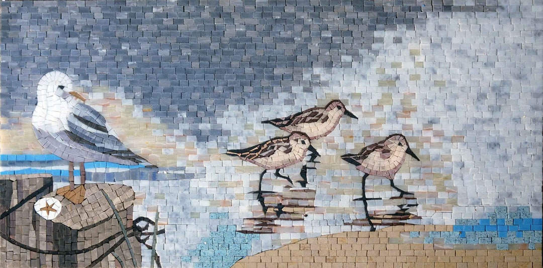 Kitchen Backsplash Bird Mosaic Art - Seagull & Three Birds Design ...