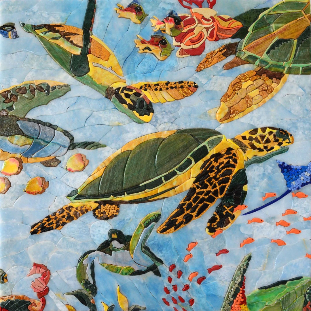 Sea Turtles Mosaic Art for Living Room Wall Decor Nautical Art for Home ...