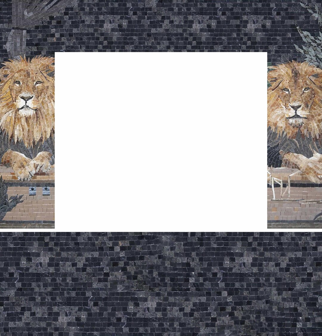The Lion Lair Mosaic Fireplace – Handcrafted Marble Tile Art for Bold ...
