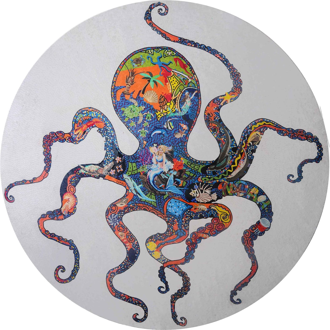 Ocean Octopus Mosaic Medallion: Colorful Marine Life Wall Art - Etsy