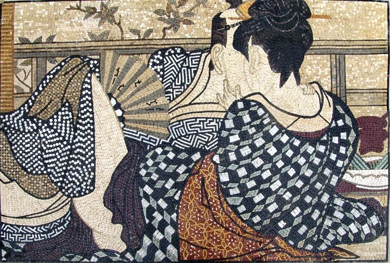 Shunga Japanische Erotische Kunst Küssen Szene Marmor Mosaik Etsy