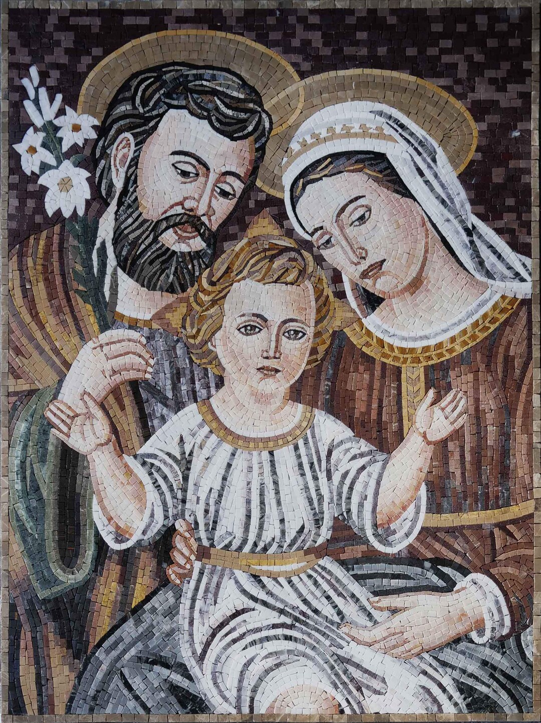 Holy Family Portrait - Sacred Religious Mosaic Artwork, Handcrafted ...