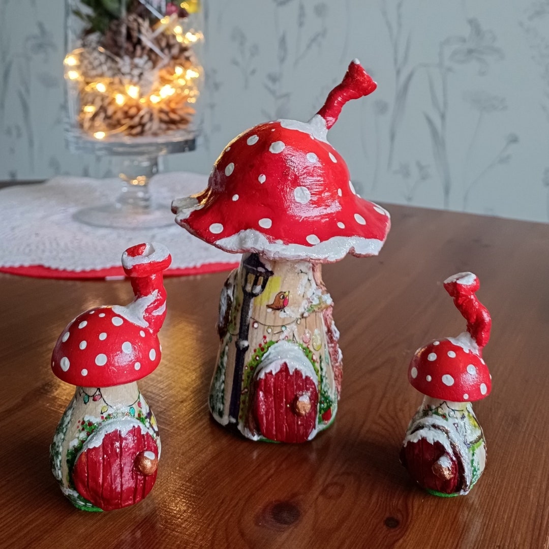 Hand Made Wood and Clay Toadstools, Fairy House, Mushroom. - Etsy
