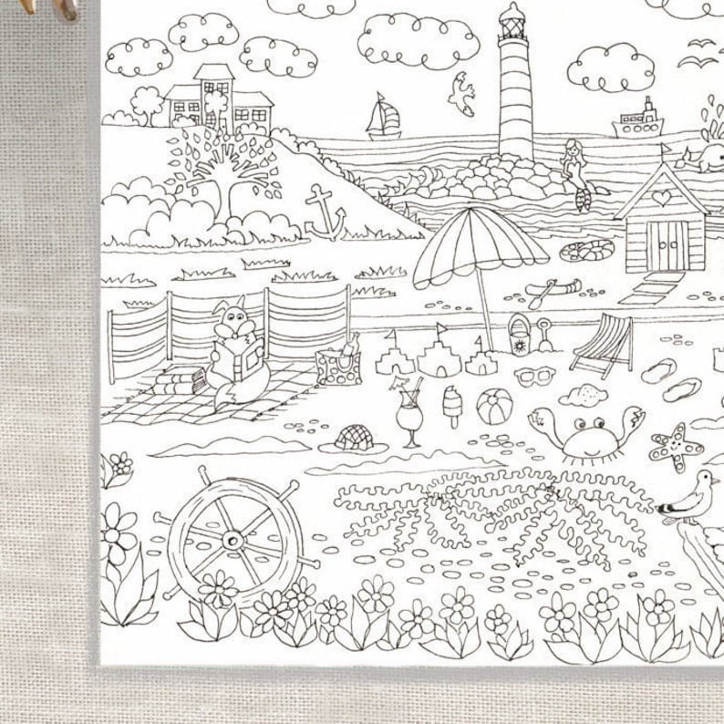 Seaside Printable Coloring Pages. Colouring Download. - Etsy